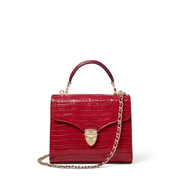 ASPINAL OF LONDON Midi Mayfair Top Handle Bag In English Rose Garden Hand Embroidery On Canvas Raffia - Red