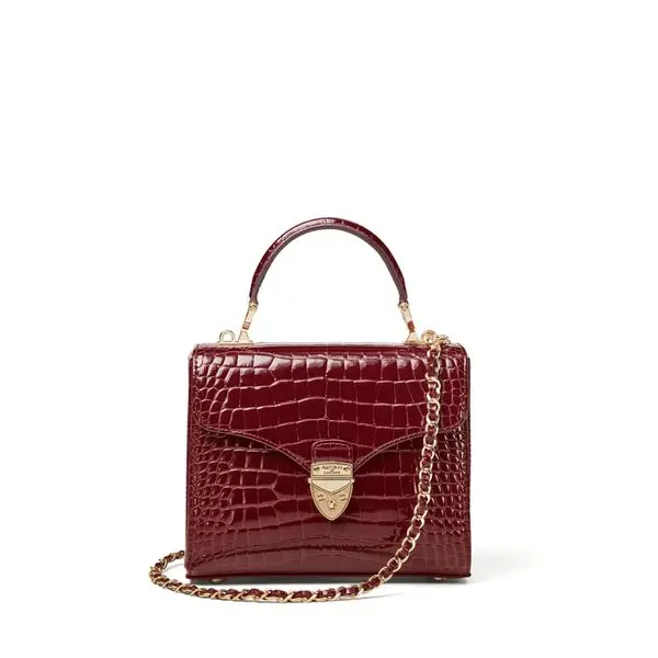 ASPINAL OF LONDON Mayfair Midi Patent Croc Bag - Red