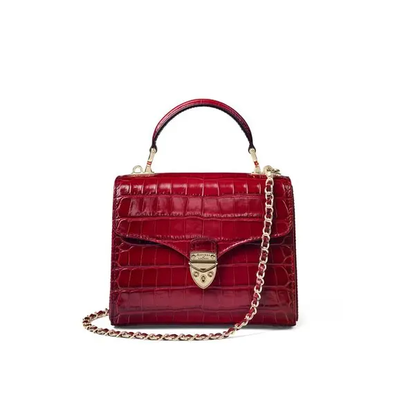 ASPINAL OF LONDON Midi Mayfair Hand-embroidered Toile De Jouy Bag With Semi-precious Stones - Red