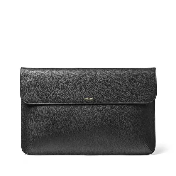 ASPINAL OF LONDON Leather Laptop Case In Pebble - Black