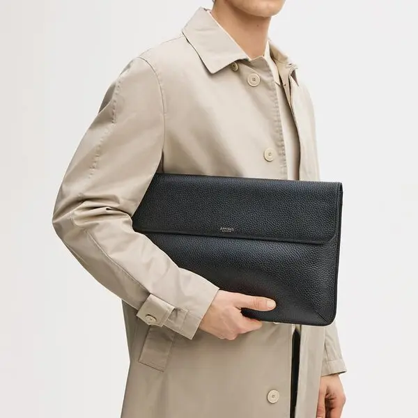 ASPINAL OF LONDON Leather Laptop Case In Pebble - Black