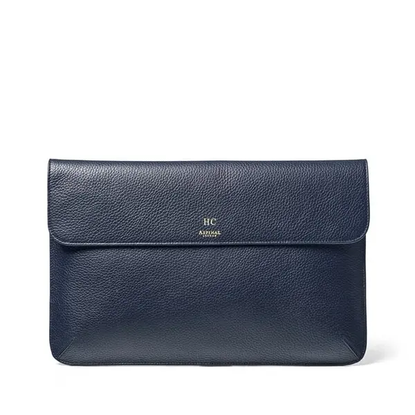 ASPINAL OF LONDON Leather Laptop Case In Pebble - Blue