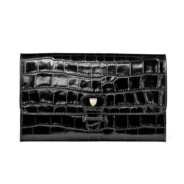 ASPINAL OF LONDON Travel Wallet In Deep Shine Cherry Croc - Black