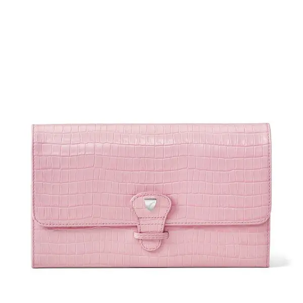 ASPINAL OF LONDON Travel Wallet In Deep Shine Powder Lilac Croc - Pink/purple