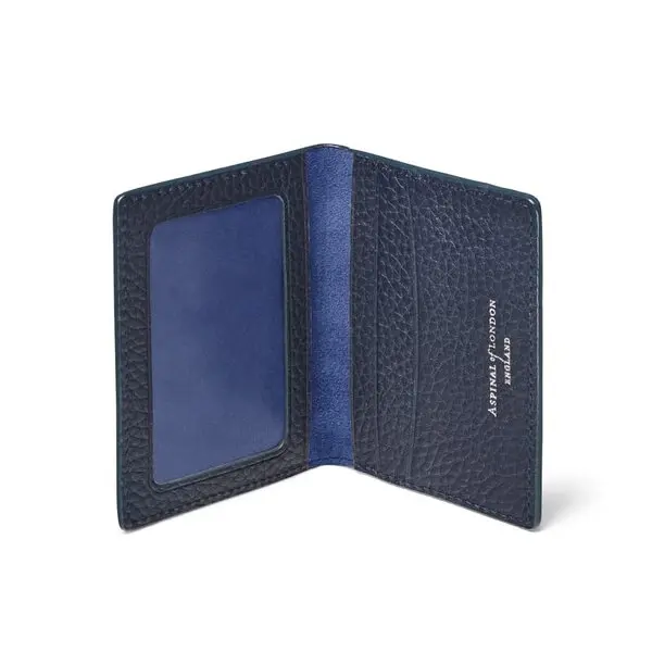 ASPINAL OF LONDON Id & Travel Card Case In Tobacco Pebble - Navy