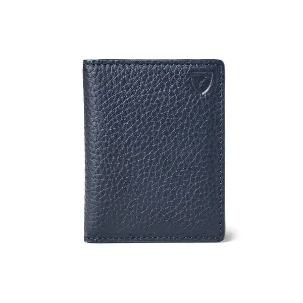 ASPINAL OF LONDON Id & Travel Card Case In Heritage Pebble - Navy
