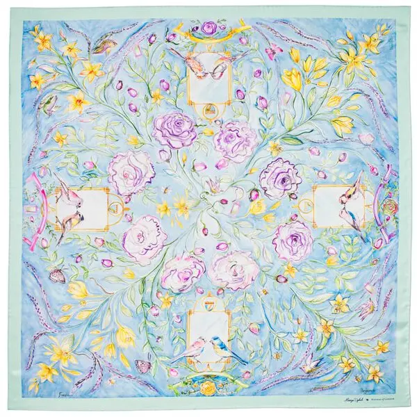 ASPINAL OF LONDON Rose Silk Scarf In Mint Floral Pure Silk - Green