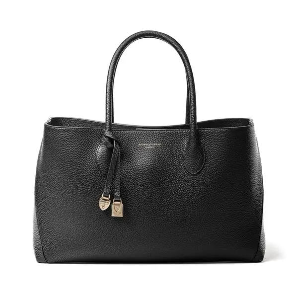 ASPINAL OF LONDON Woven Leather Tote With Charm - Black