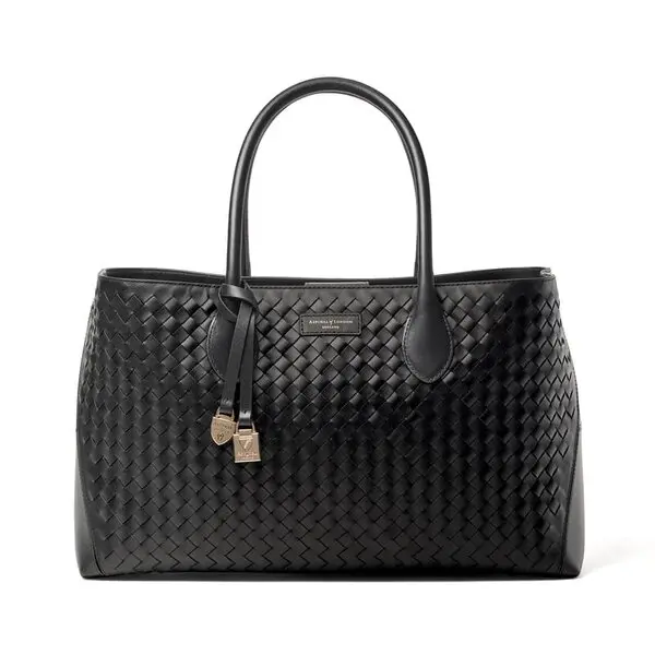 ASPINAL OF LONDON Woven Leather Tote With Charm - Black