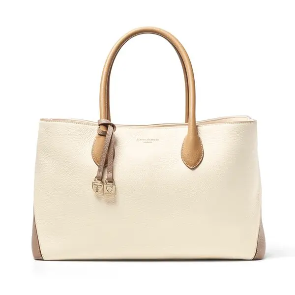 ASPINAL OF LONDON London Tote In Woven Leather With Charm - Ivory/neutral