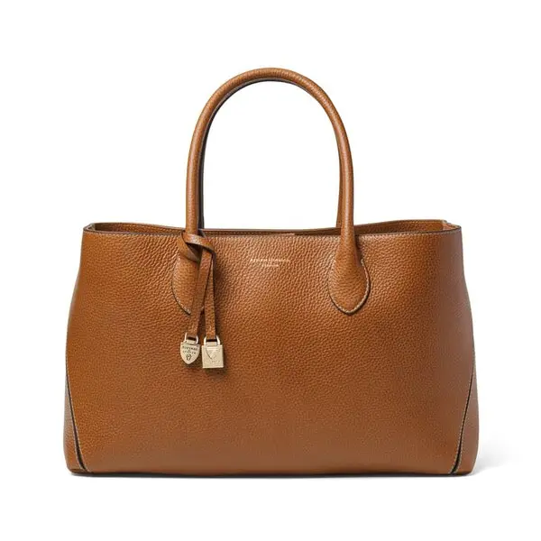 ASPINAL OF LONDON London Tote In Moleskin Woven Leather With Charms - Tan