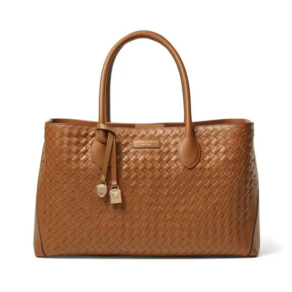 ASPINAL OF LONDON Tote In Pebble With Engravable Charm - Tan