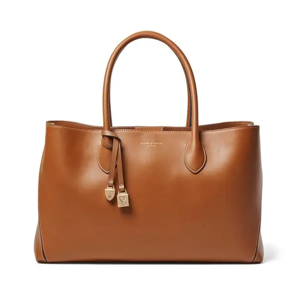 ASPINAL OF LONDON London Tote In Woven Leather With Charm - Tan