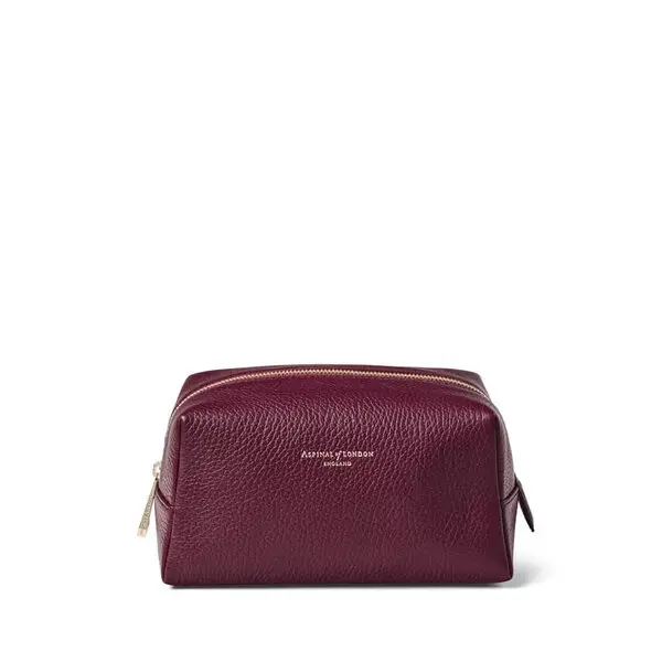 ASPINAL OF LONDON Burgundy Pebble Leather Makeup Bag - Red