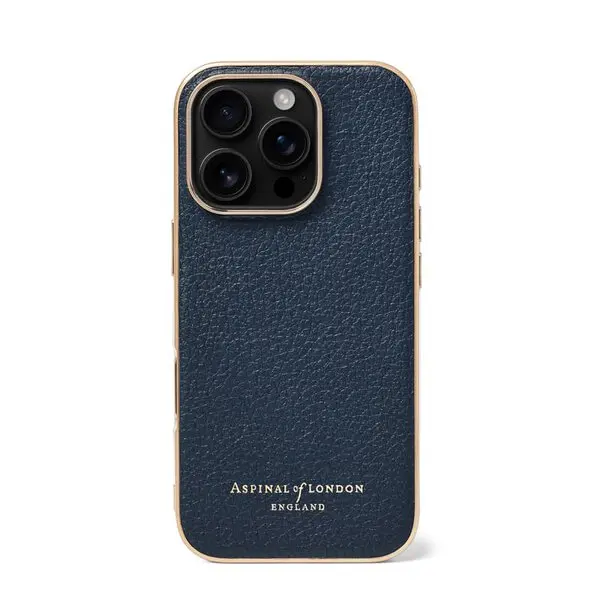 ASPINAL OF LONDON Iphone 16 Pro Case In Pebble & Gold Edge - Navy