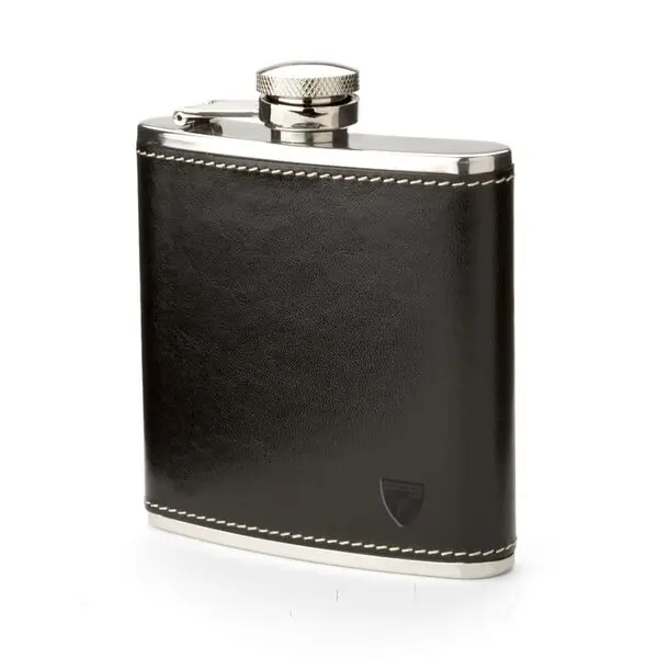 ASPINAL OF LONDON Classic 5oz Leather Hip Flask In Pebble - Black