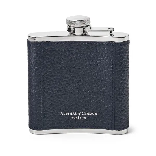 ASPINAL OF LONDON Classic 5oz Leather Hip Flask In Pebble - Blue