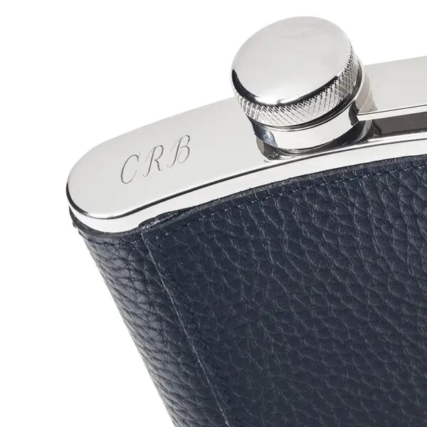 ASPINAL OF LONDON Classic 5oz Leather Hip Flask In Pebble - Blue