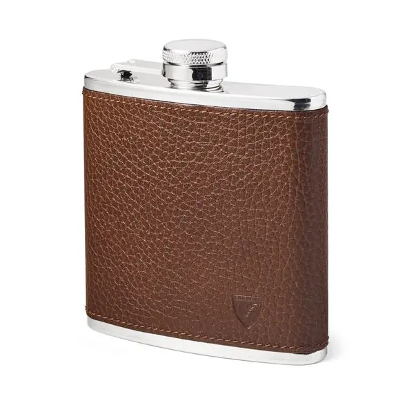 ASPINAL OF LONDON Classic 5oz Leather Hip Flask In Pebble - Brown