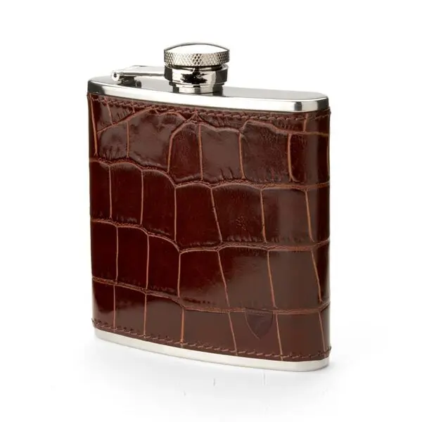 ASPINAL OF LONDON Classic 5oz Leather Hip Flask In Pebble - Brown