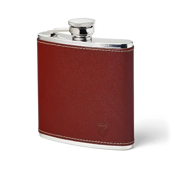 ASPINAL OF LONDON Classic 5oz Leather Hip Flask In Pebble - Brown