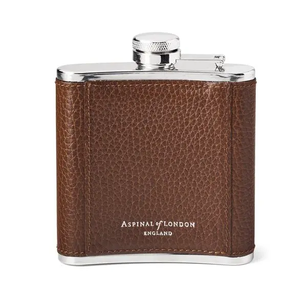ASPINAL OF LONDON Classic 5oz Leather Hip Flask In Smooth Cognac - Brown