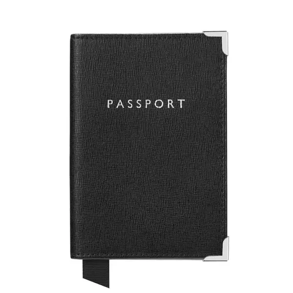 ASPINAL OF LONDON Passport Cover In Deep Shine Fig Small Croc - Black