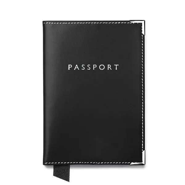 ASPINAL OF LONDON Passport Cover In Deep Shine Caramel Small Croc - Black