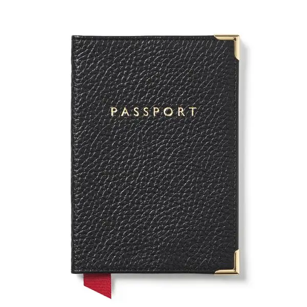 ASPINAL OF LONDON Passport Cover In Smooth Cognac With Espresso Suede - Black