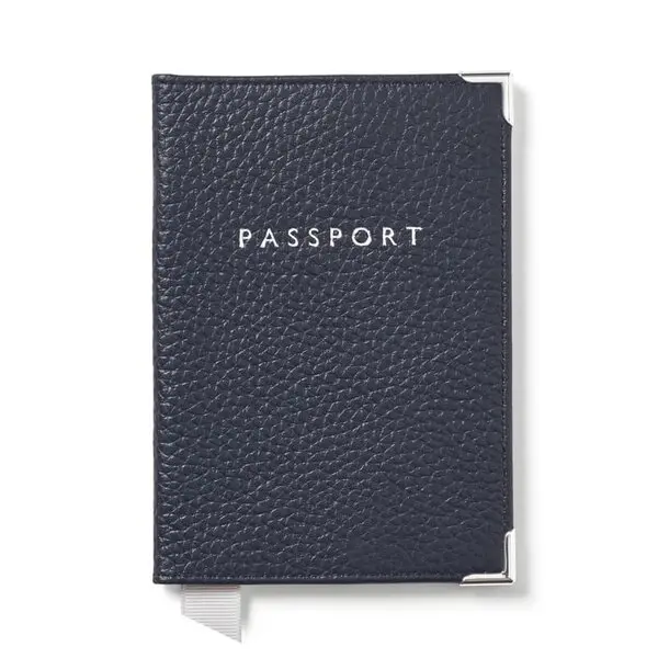 ASPINAL OF LONDON Passport Cover In Deep Shine Capri Small Croc - Blue