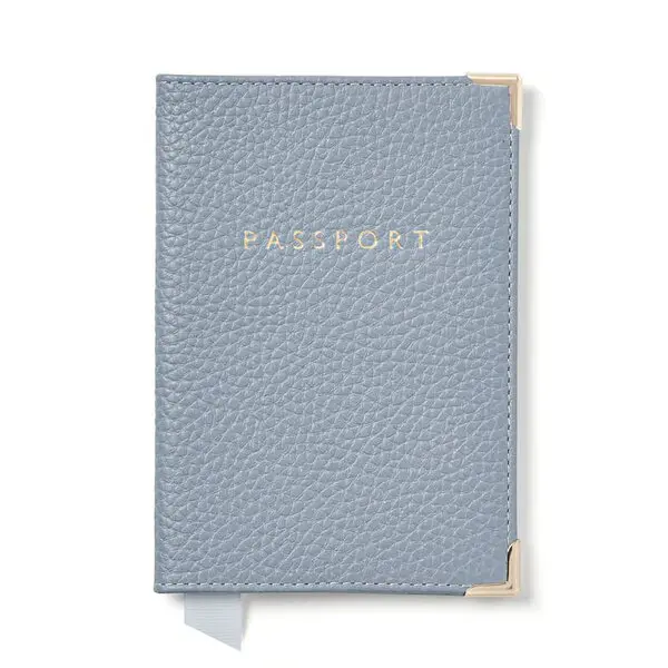 ASPINAL OF LONDON Passport Cover In Deep Shine Fig Small Croc - Blue