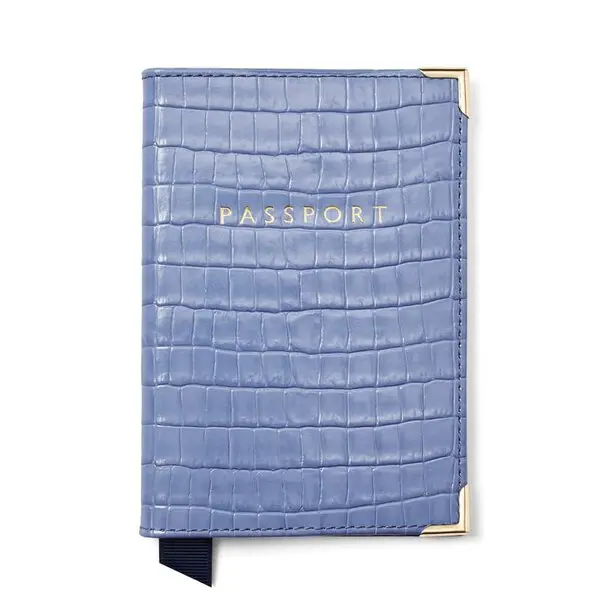 ASPINAL OF LONDON Passport Cover In Pebble - Blue