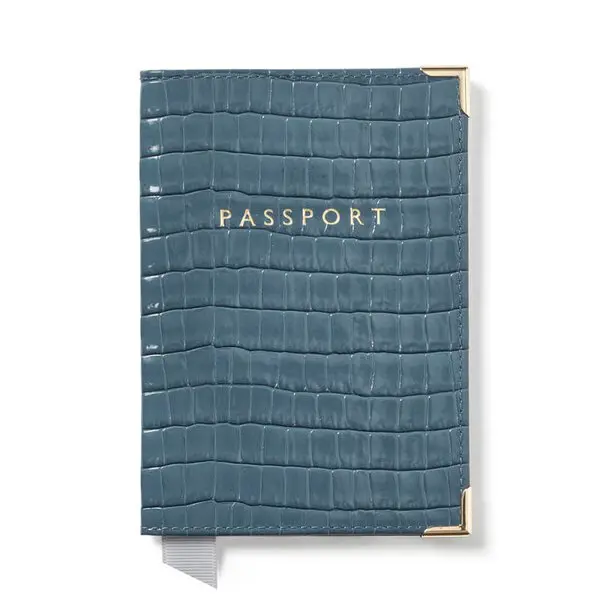 ASPINAL OF LONDON Passport Cover In Pool Lizard - Blue