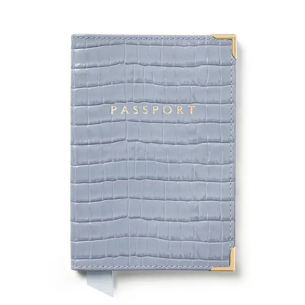 ASPINAL OF LONDON Passport Cover In Marmalade Pebble - Blue