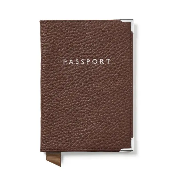 ASPINAL OF LONDON Passport Cover In Smooth Cognac With Espresso Suede - Brown