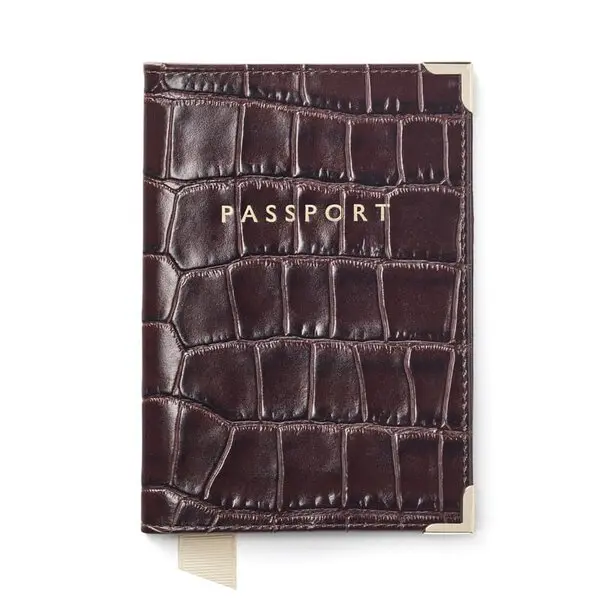 ASPINAL OF LONDON Passport Cover In Smooth & Cobalt Suede - Brown