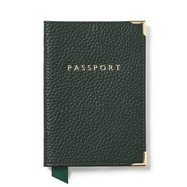ASPINAL OF LONDON Passport Cover In Marmalade Pebble - Green