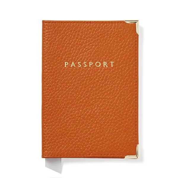 ASPINAL OF LONDON Passport Cover In Fig Pebble - Orange