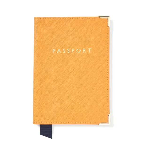 ASPINAL OF LONDON Passport Cover In Pool Lizard - Orange