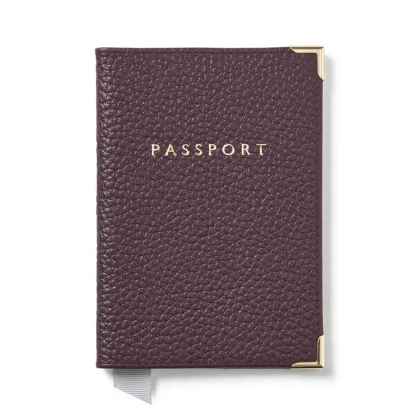 ASPINAL OF LONDON Passport Cover In Deep Shine Fig Small Croc - Purple