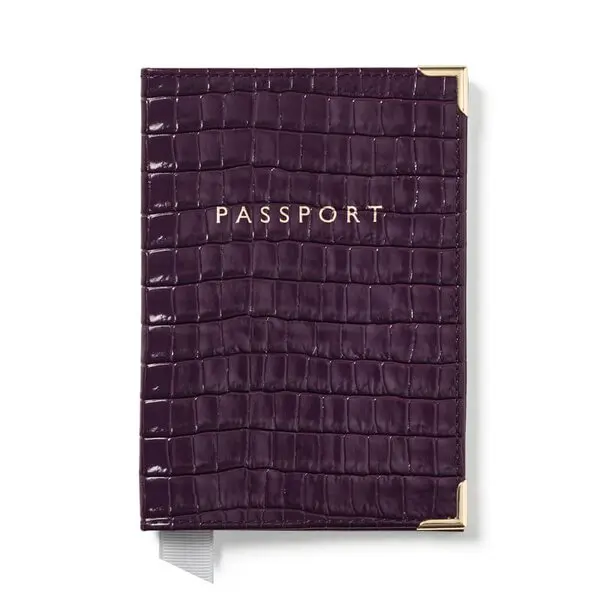 ASPINAL OF LONDON Passport Cover In Marmalade Pebble - Purple