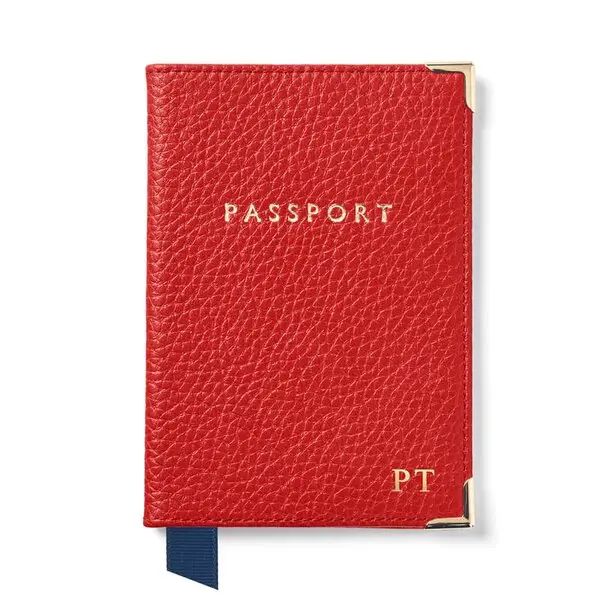 ASPINAL OF LONDON Passport Cover In Marmalade Pebble - Red