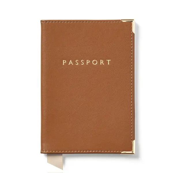 ASPINAL OF LONDON Passport Cover In Fig Pebble - Tan