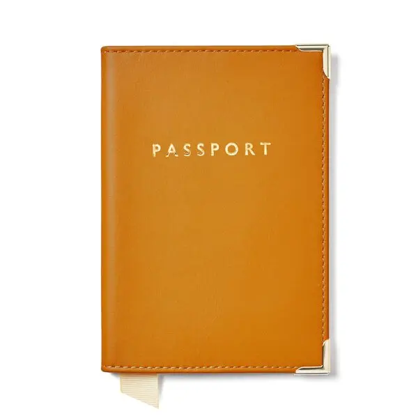 ASPINAL OF LONDON Passport Cover In Fig Pebble - Yellow