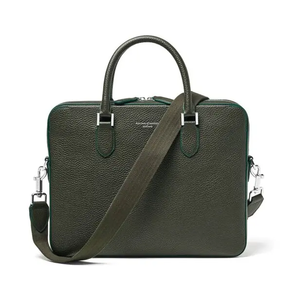 ASPINAL OF LONDON Slim Leather Briefcase - Green
