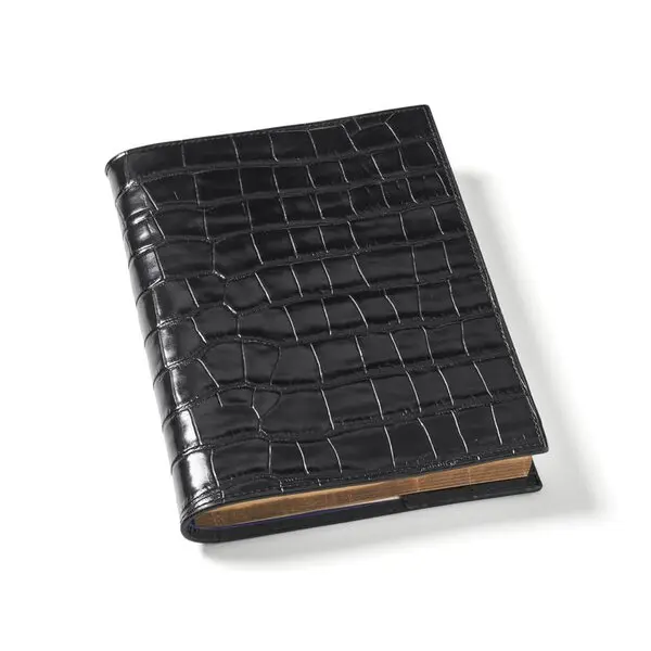 ASPINAL OF LONDON Refillable Luxury Journal In Tobacco Pebble - Black