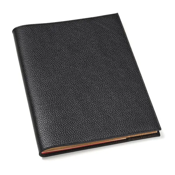 ASPINAL OF LONDON A7 Refillable Luxury Pocket Notebook In Pebble Lined Pages - Black