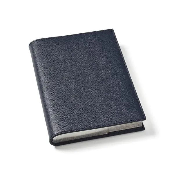 ASPINAL OF LONDON Refillable Luxury Journal In Tobacco Pebble - Navy