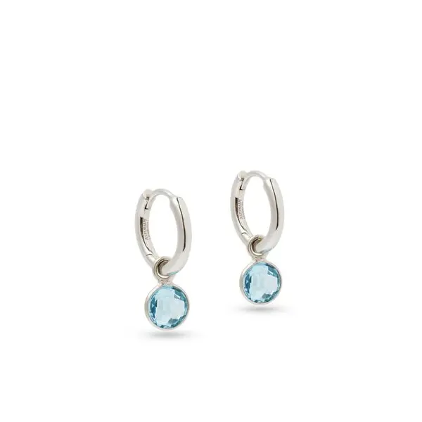 ASPINAL OF LONDON Gemstone Huggie Earrings In Swiss Topaz & Sterling Silver 925 - Blue