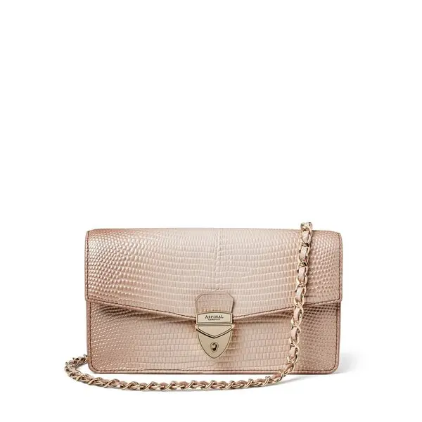 ASPINAL OF LONDON Mayfair 2 Leather Crocodile Print Clutch Bag With Chain Strap - Neutral